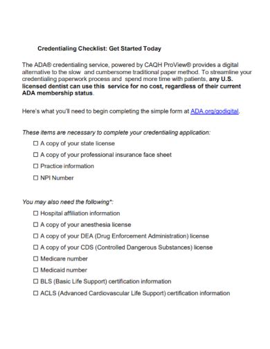 Free 10 Credentialing Checklist Samples [ Dentist Facility Audit ]