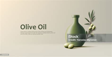 3d 벡터 올리브 오일 주전자 투수 항아리 병 나뭇잎과 녹색 올리브와 올리브 가지 광고 포스터 템플릿 3차원 형태에 대한 스톡 벡터 아트 및 기타 이미지 Istock