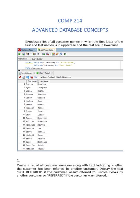 Comp 214 Assignment1 Comp 214 Advanced Database Concepts 1 A List