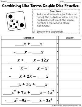 Combining Like Terms Activities By To The Square Inch Kate Bing Coners
