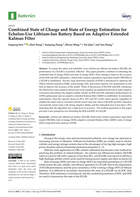 Pdf Combined State Of Charge And State Of Energy Estimation For Echelon Use Lithium Ion