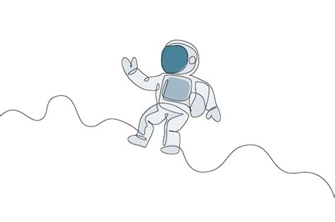 Premium Vector One Continuous Line Drawing Astronaut Scientist Exploring Outer Space In Retro