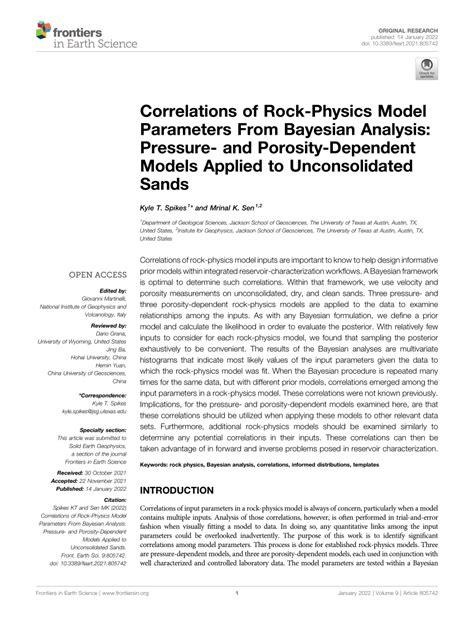 Pdf Correlations Of Rock Physics Model Parameters From Bayesian