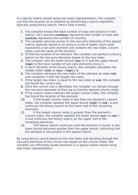 In A Sparse Matrix Stored Using Row Heres How It Works The Compiler