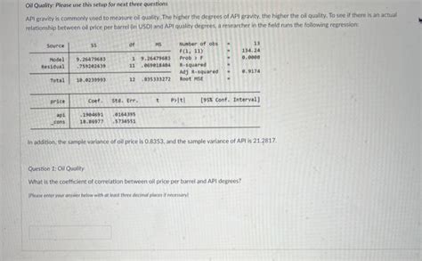 Solved Oil Quality Please Use This Setup For Next Three Chegg Com