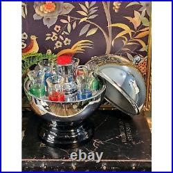Vintage 1960s Atomic Chrome Bowling Ball Decanter Liquor Set Vintage