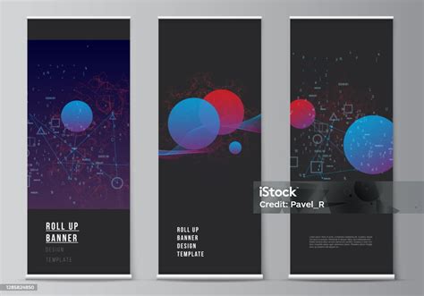 수직 전단지 플래그 디자인 템플릿 배너 스탠드 광고용 모형 템플릿의 벡터 레이아웃 인공 지능 빅 데이터 시각화 양자 컴퓨터 기술