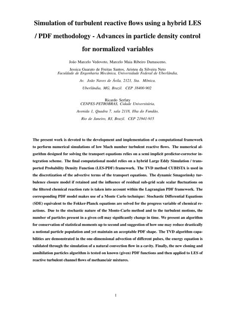 Pdf Simulation Of Turbulent Reactive Flows Using A Hybrid Les Pdf