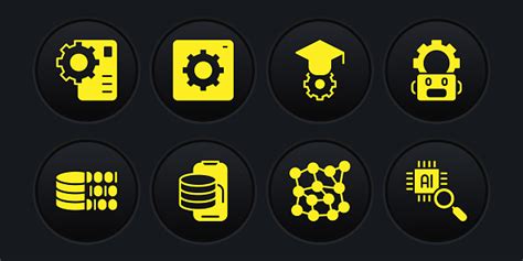 바이너리 코드 로봇 설정 클라우드 기술 데이터 전송 신경망 졸업 캡 컴퓨터 Api 인터페이스 프로세서 Cpu 및 아이콘을