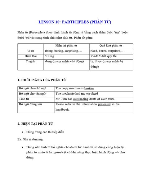 Lesson 8 Participles Phân T Pdf