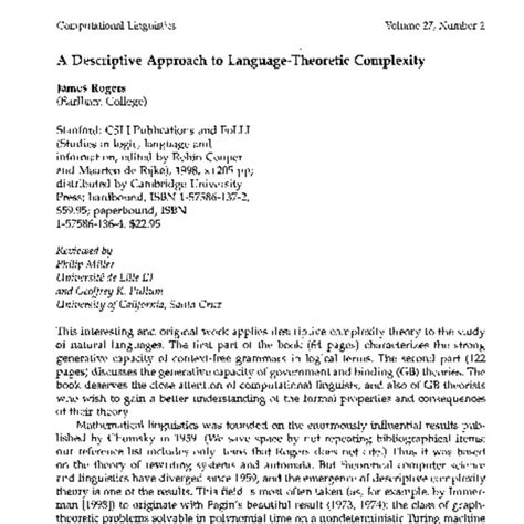 Book Reviews A Descriptive Approach To Language Theoretic Complexity Acl Anthology