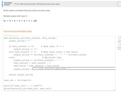 Solved Challenge Activity 942 Recursive Function Writing