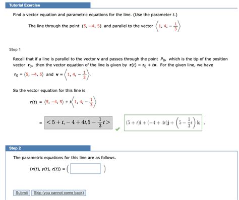 Solved Tutorial Exercise Find A Vector Equation And