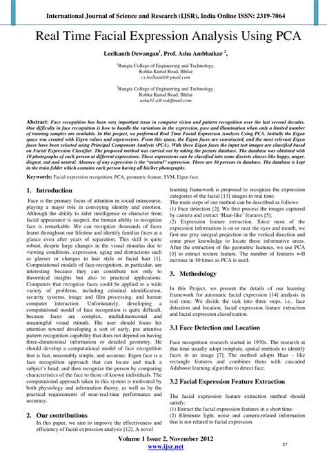 Pdf Real Time Facial Expression Analysis Using Pca
