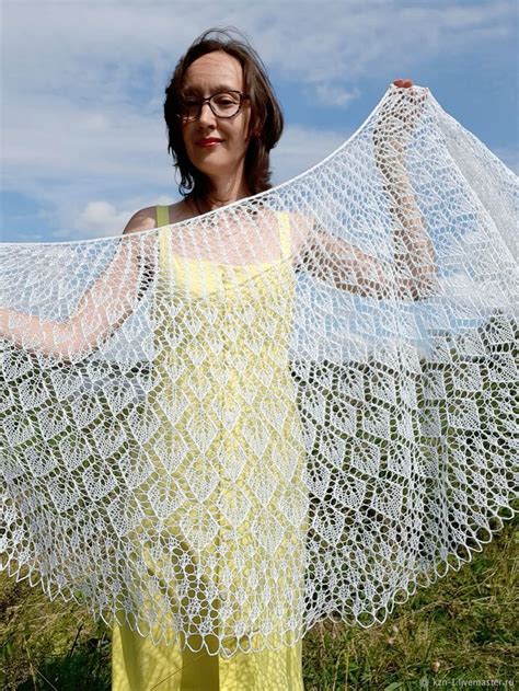 Шали Льняная белая шаль летняя свадебная в интернет магазине на Ярмарке Мастеров Шали