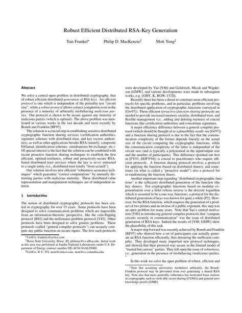 Pdf Robust Efficient Distributed Rsa Key Generation