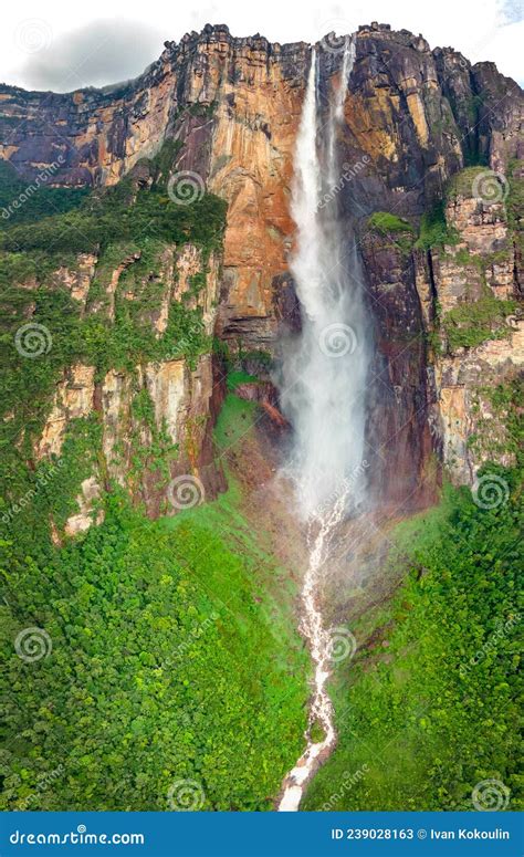 Panoramic Aerial View Of Angel Fall World`s Highest Waterfall Stock