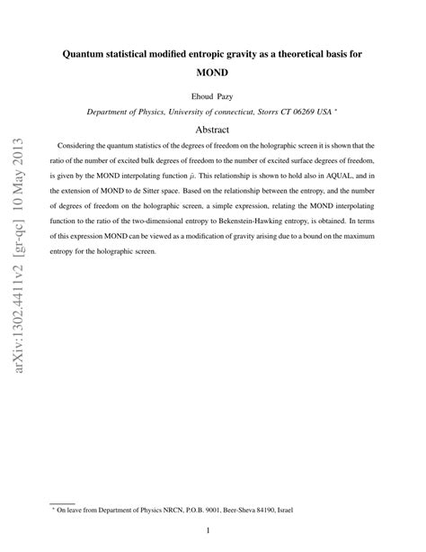 Pdf Quantum Statistical Modified Entropic Gravity As A Theoretical Basis For Mond