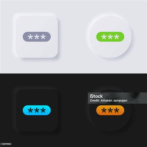 암호 별표 필드 상자 기호 버튼 아이콘 세트 웹 디자인 응용 프로그램 Ui 등을 위한 다색 Neumorphism 버튼 소프트