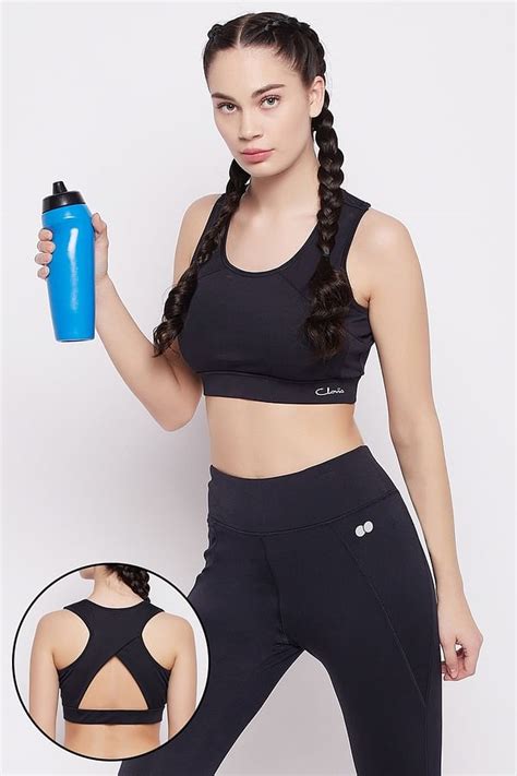 Buy Medium Impact Padded Racerback Sports Bra In Navy Blue Online India
