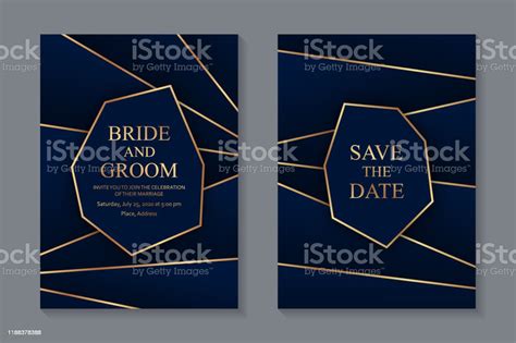 비즈니스 또는 프리젠 테이션 이나 인사말을위한 현대 기하학적 고급 결혼식 초대장 디자인 또는 카드 템플릿의 집합입니다 Rsvp에 대한 스톡 벡터 아트 및 기타 이미지