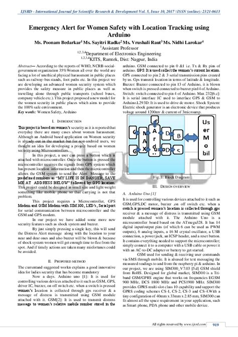 Pdf Emergency Alert For Women Safety With Location Tracking Using Arduino