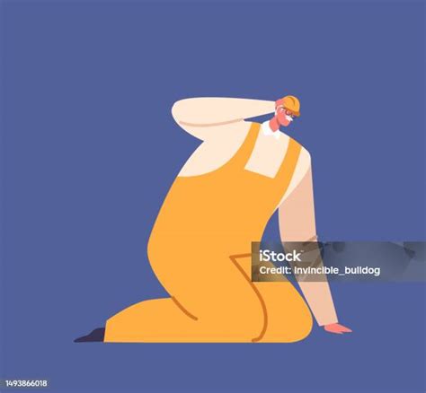 제복을 입은 무릎을 꿇은 남성 캐릭터 사고로 인해 바닥에 앉아 표준화된 복장을 한 전문직 노동자 부상에 대한 스톡 벡터 아트 및