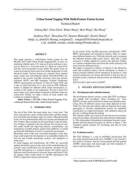 Pdf Detection And Classification Of Acoustic Scenes And Events 2019 Urban Sound Tagging With
