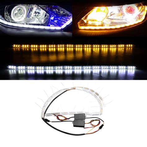 2pcs Switchback Car Flexible Led Strip Light Drl Sequential Flow Turn Signal Lamp 3 Colors Sale