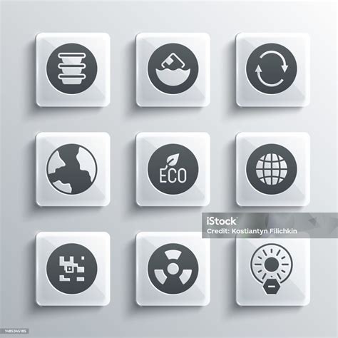 방사성 직사광선 없음 소셜 네트워크 잎 에코 기호 Qr 코드 전 세계 그릇 및 재활용 아이콘을 설정합니다 벡터 로고에 대한 스톡