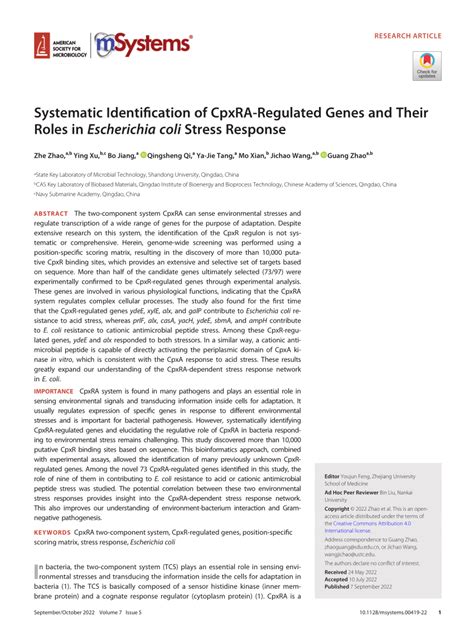 Pdf Systematic Identification Of Cpxra Regulated Genes And Their