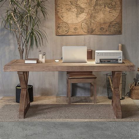 Free Shipping On 70 9 Rustic Farmhouse Computer Desk In Natural With Trestle Base Wooden Office