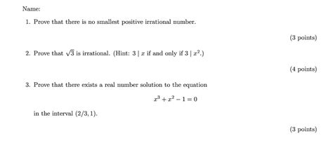 name prove that there is no smallest positive irrational number points