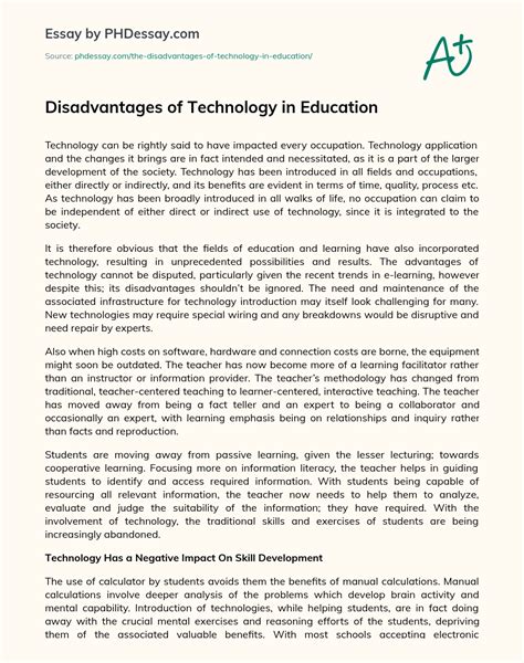 Disadvantages Of Technology In Education Argumentative And Persuasive