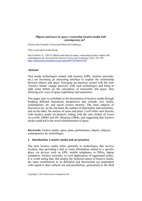 Pdf Objects And Traces In Space Connecting Locative Media With Contemporary Art