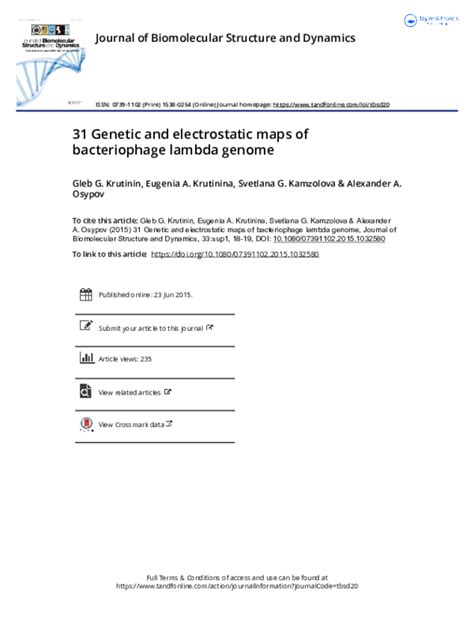 Pdf 31 Genetic And Electrostatic Maps Of Bacteriophage Lambda Genome Alexander Osypov