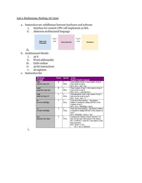 Lab 1 And Lab 2 Notes For Lab 1 And 2 Lab 1 Endianness Packing Lc 2200 A Instruction Set