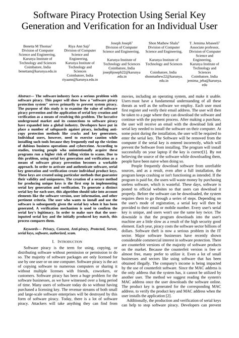 Pdf Software Piracy Protection Using Serial Key Generation And