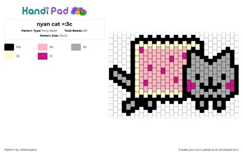 Nyan Cat C Pony Bead Pattern Kandi Pad Kandi Patterns Fuse Bead