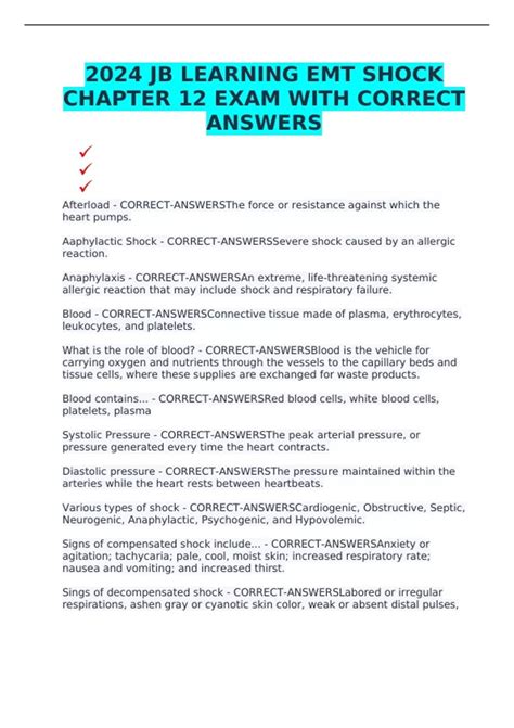 JB LEARNING EMT SHOCK CHAPTER EXAM WITH CORRECT ANSWERS JB LEARNING EMT SHOCK Stuvia US