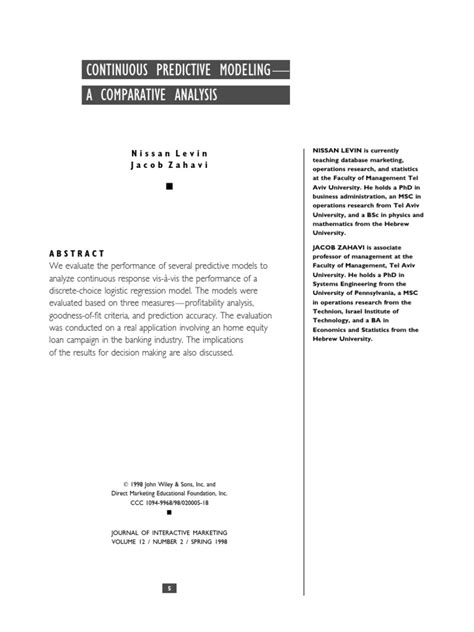 Continuous Predictive Modeling A Compara Pdf Pdf Logistic Regression Dependent And