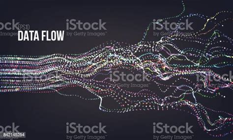 데이터 흐름 벡터 일러스트입니다 디지털 정보 잡음 스트림입니다 Blockchain 구조 계산 데이터에 대한 스톡 벡터 아트 및