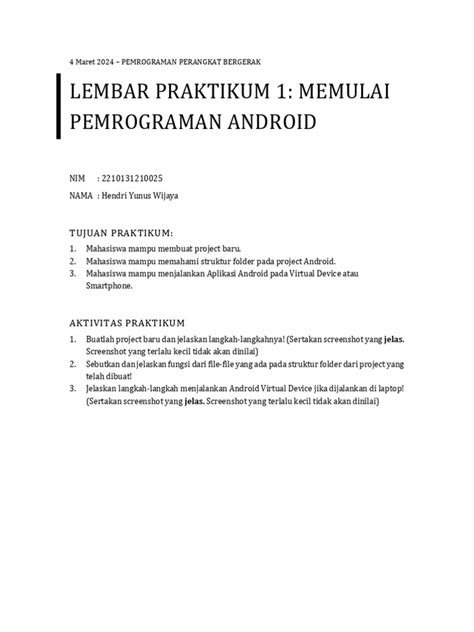 laporan praktikum 1 pemrograman perangkat bergerak hendri yunus