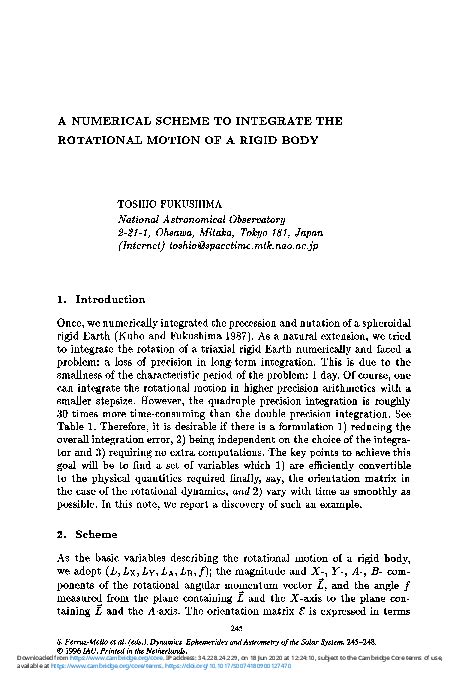 Pdf A Numerical Scheme To Integrate The Rotational Motion Of A Rigid Body