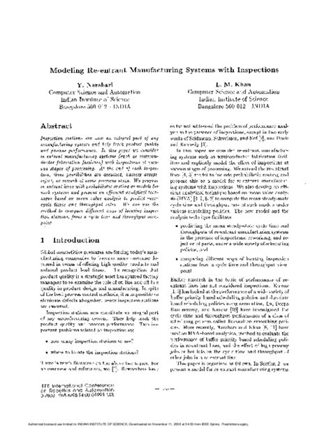 Pdf Modeling Reentrant Manufacturing Systems With Inspection Stations