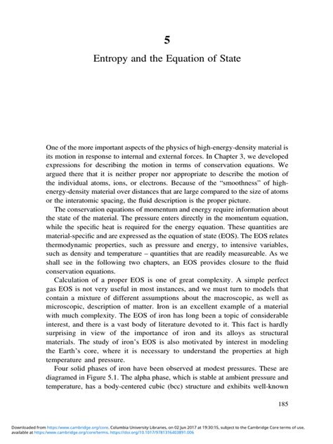 Entropy And The Equation Of State Pdf Entropy Phase Matter