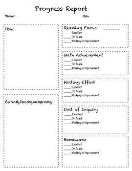 Progress Report PYP Progress Report Progress Good Time Management