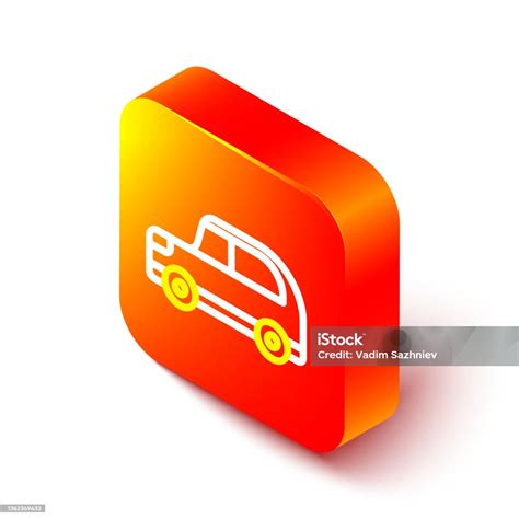 흰색 배경에 격리 된 등색 라인 자동차 아이콘 주황색 정사각형 버튼 벡터 3차원 형태에 대한 스톡 벡터 아트 및 기타 이미지