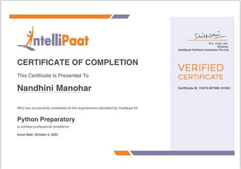 Nandhini Manohar On Linkedin Python Certificate Dataanalytics