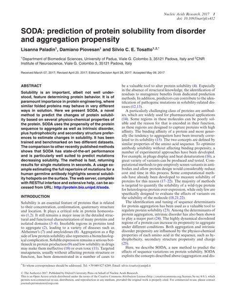 pdf soda prediction of protein solubility from disorder and